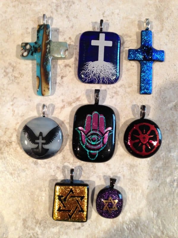 Fused Glass Religious Pendants (cross, Hamsa, Star of David, Luther’s ...