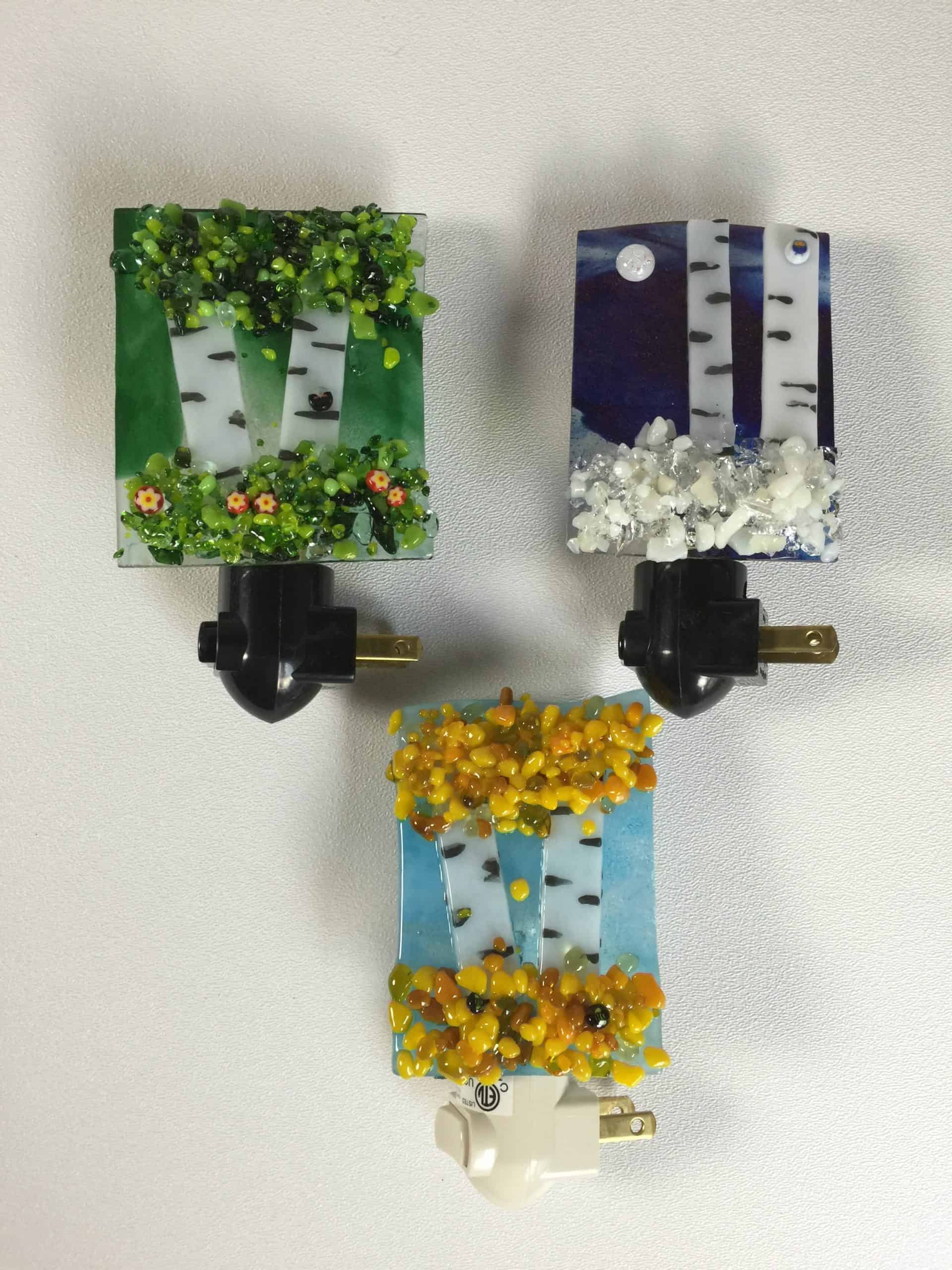 Fused Glass Cherry Blossom Tree Night Lights – Elegant Fused Glass by Karen